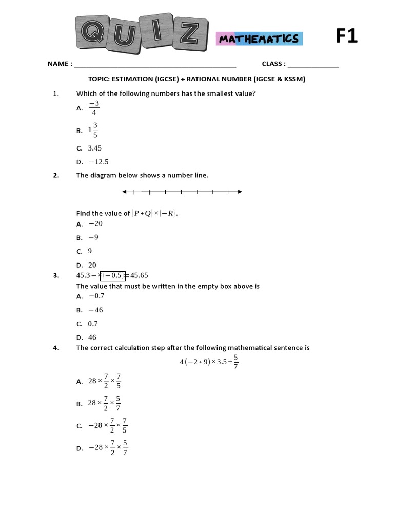 Extra Kuiz Estimate N Rational Number | PDF | Numbers | Mathematics