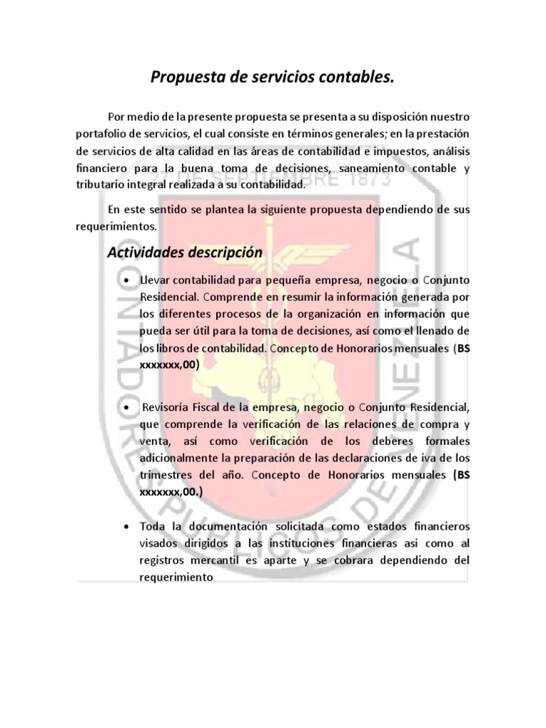 Propuesta Servicios Contables | PDF | Negocios | Finanzas y administración del dinero