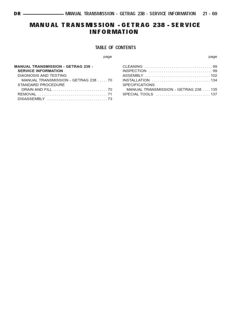 Dodge Getrag 238 Service Manual | PDF | Manual Transmission ...