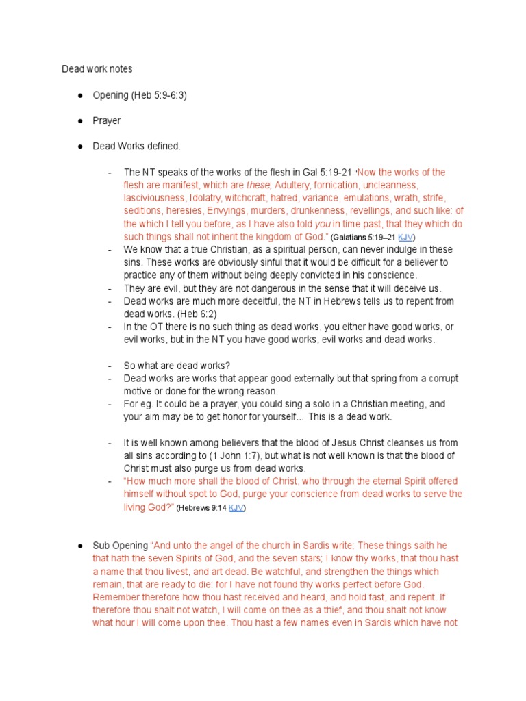 Dead Work Notes | PDF | Sin | Religious Belief And Doctrine