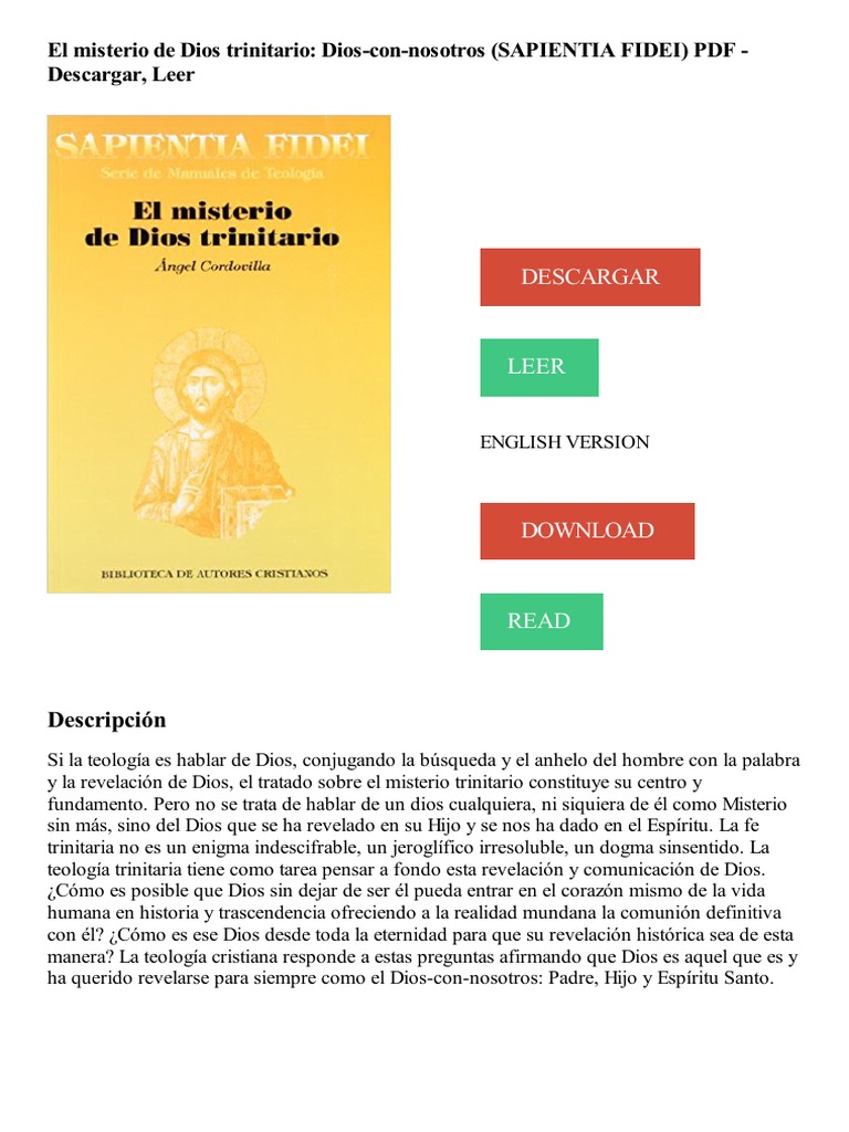 El Misterio de Dios Trinitario - Dios-Con-Nosotros (SAPIENTIA FIDEI) PDF - Descargar, Leer | PDF ...
