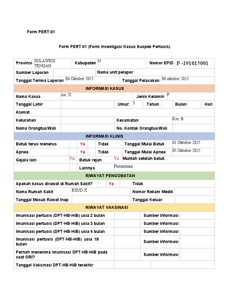 PERT-01 Form Investigasi Kasus Suspek Pertusis | PDF