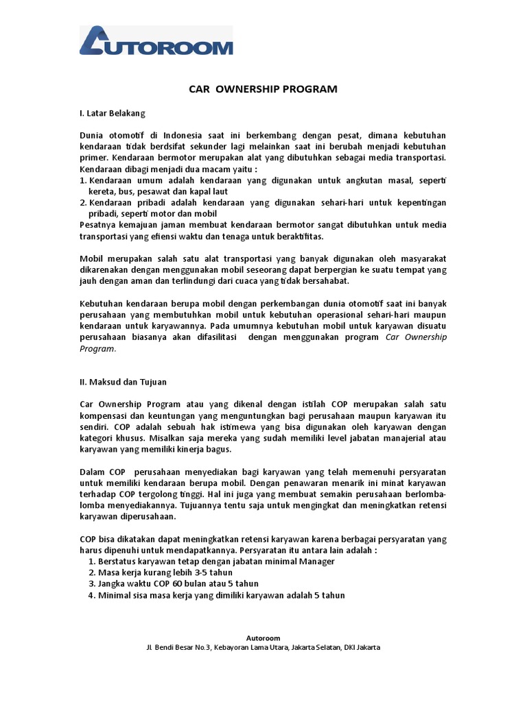 Car Ownership Program | PDF