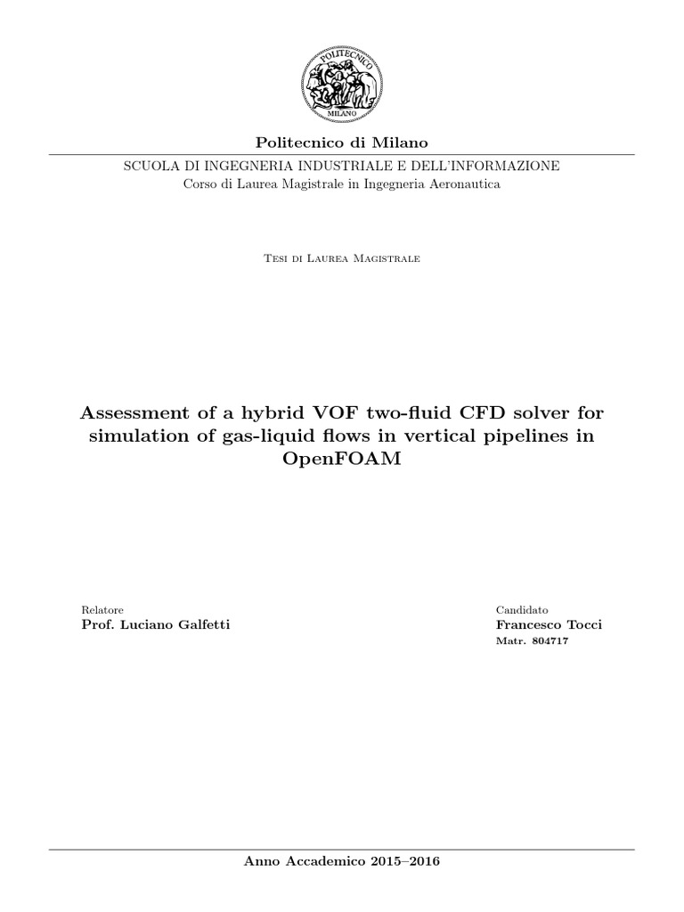 Assessment of A Hybrid VOF Two-Fluid CFD Solver - Thesis - 2016 | PDF | Fluid Dynamics ...