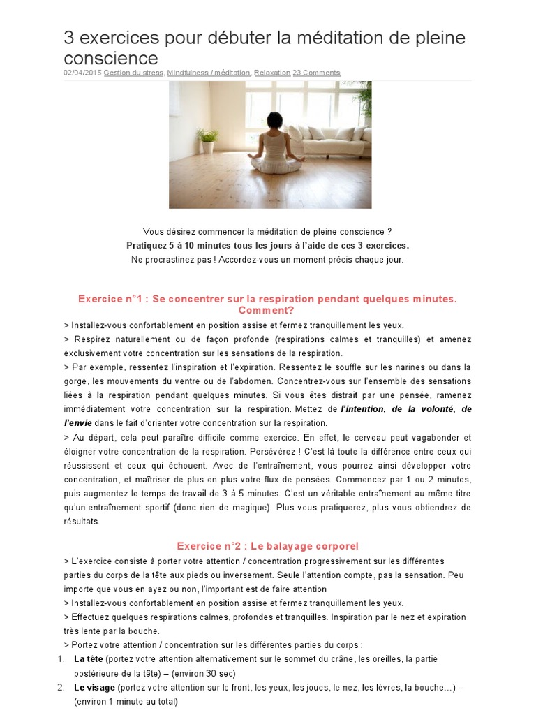 3 Exercices pour Débuter la Méditation | PDF | Méditation | Pleine ...