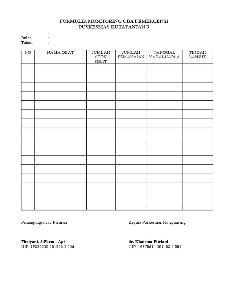 Formulir Monitoring Obat Emergensi | PDF