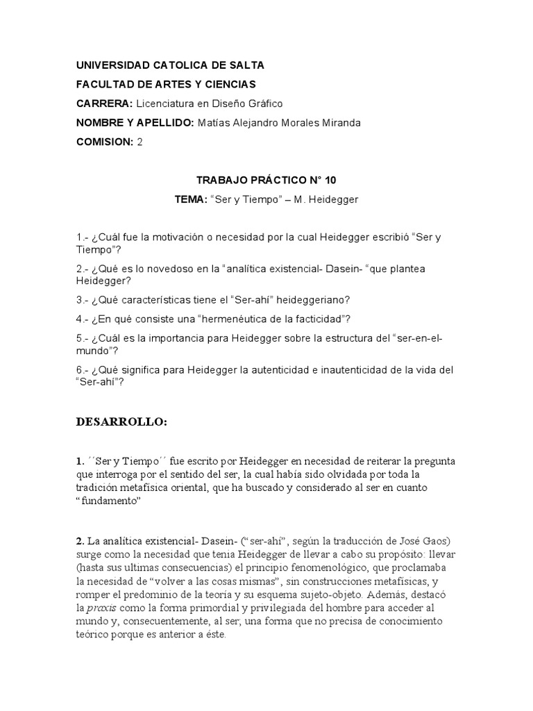 Pensamiento Filosofico TP10 | PDF | Martin Heidegger | Ser y tiempo