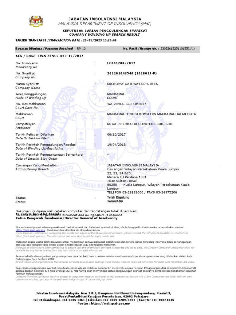 Malaysia Department of Insolvency (Mdi) | PDF