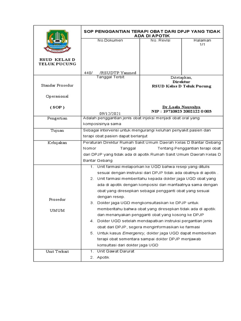 Sop Penggantian Terapi Obat Dari DPJP Yang Tidak Ada Di Apotik | PDF ...