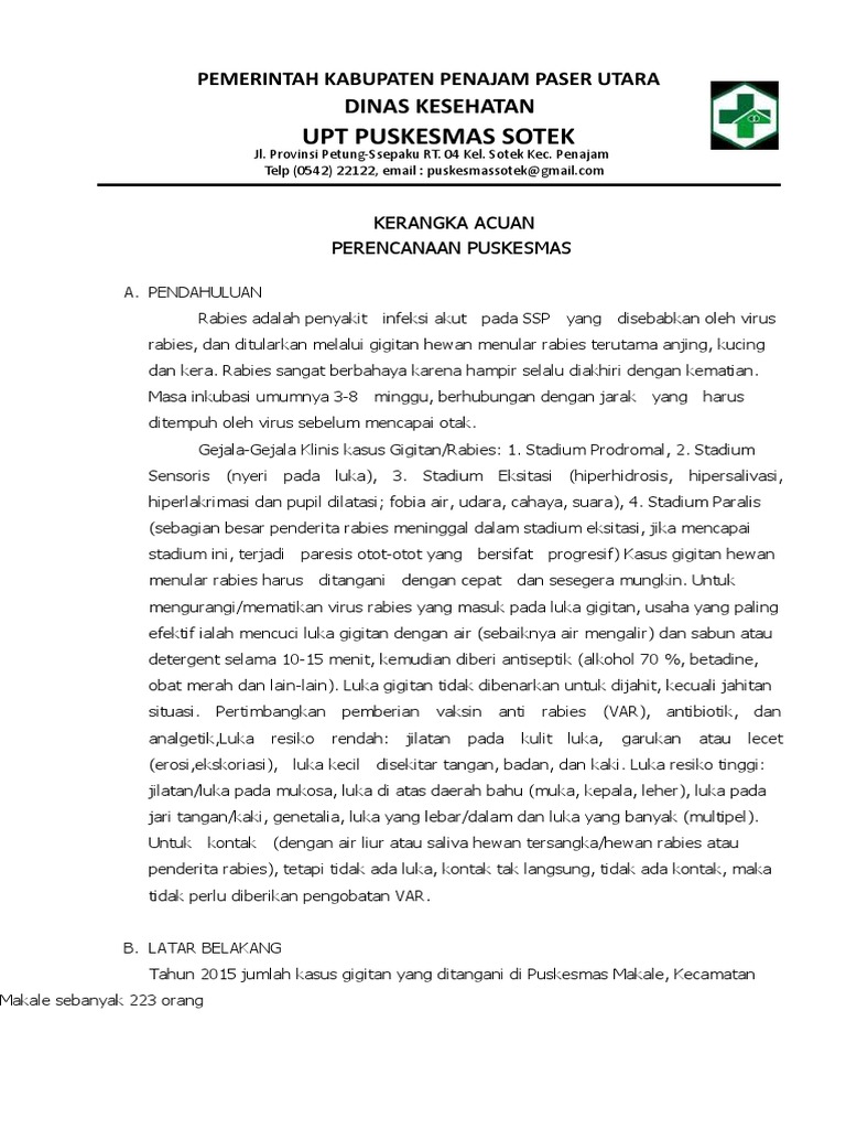 Contoh Kerangka Acuan Rabies | PDF