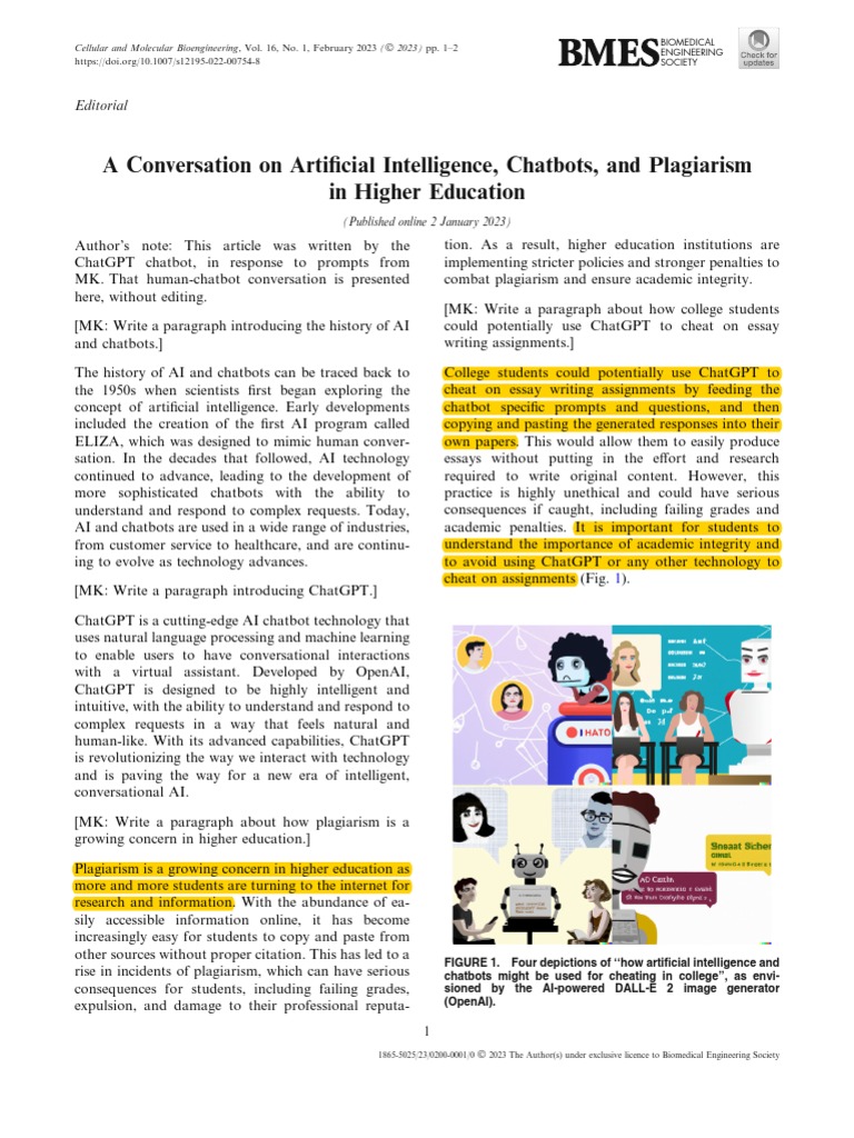 Conversation On AI, Chatbots, and Plagiarism in Higher Educ | PDF ...