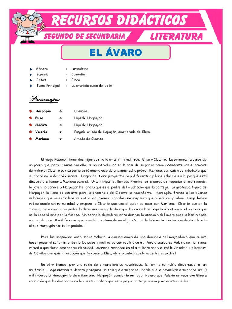 El Avaro para Segundo de Secundaria | PDF | Amor