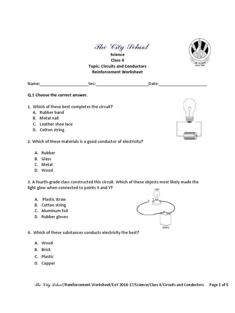 Class 4 Circuits and Conductors Worksheet | PDF | Electrical Conductor ...