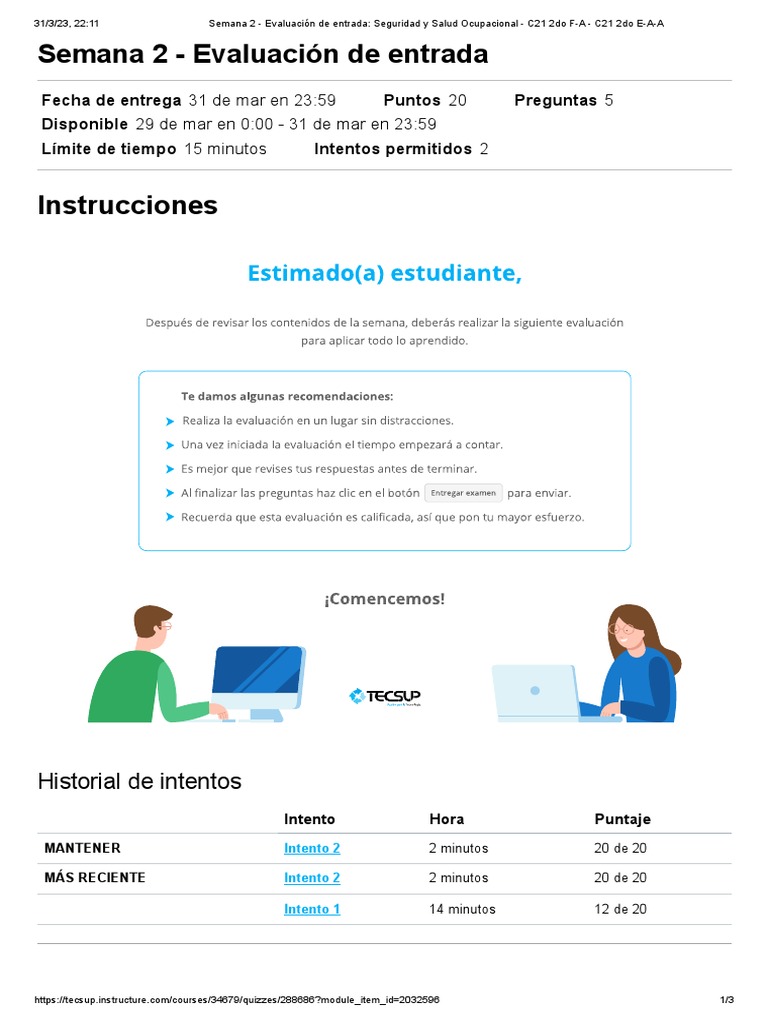 Semana 2 - Evaluación de Entrada - Seguridad y Salud Ocupacional - C21 2do F-A - C21 2do E-A-A ...