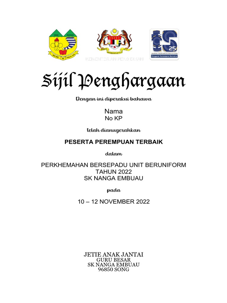 Sijil Peserta Terbaik | PDF