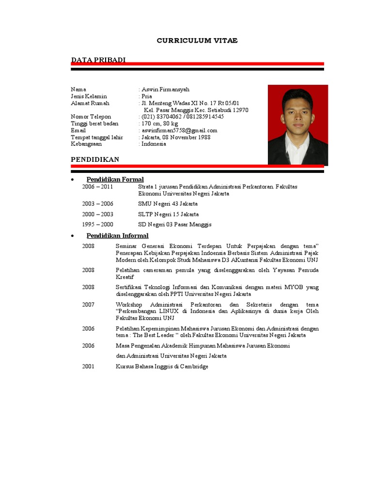 Lamaran Kerja Aswin Firmansyah | PDF