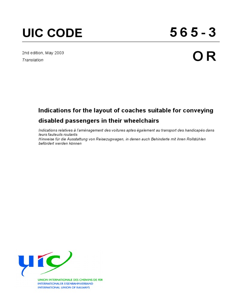 UIC 565-3 OR - Coach Layout For Disabled Passengers With WH - 1 | PDF | Wheelchair | Door