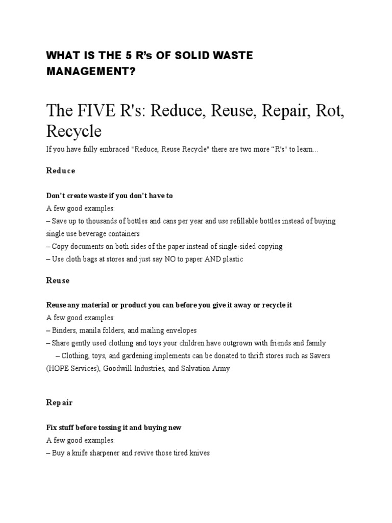 5Rs of Solid Waste Management | PDF