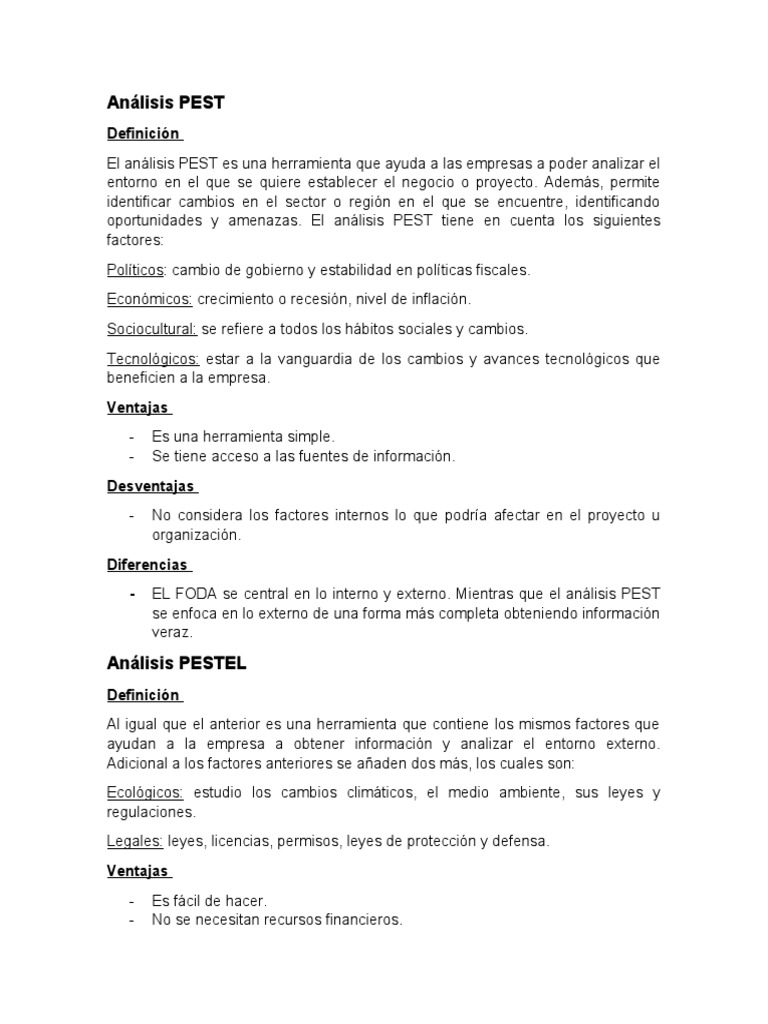 Análisis PEST y PESTEL: Definiciones y Diferencias | PDF