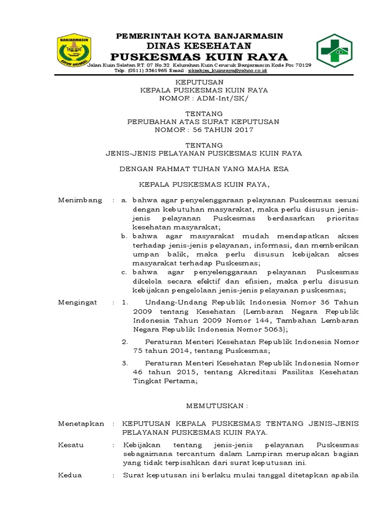 SK Tentang JENIS PELAYANAN NEW | PDF