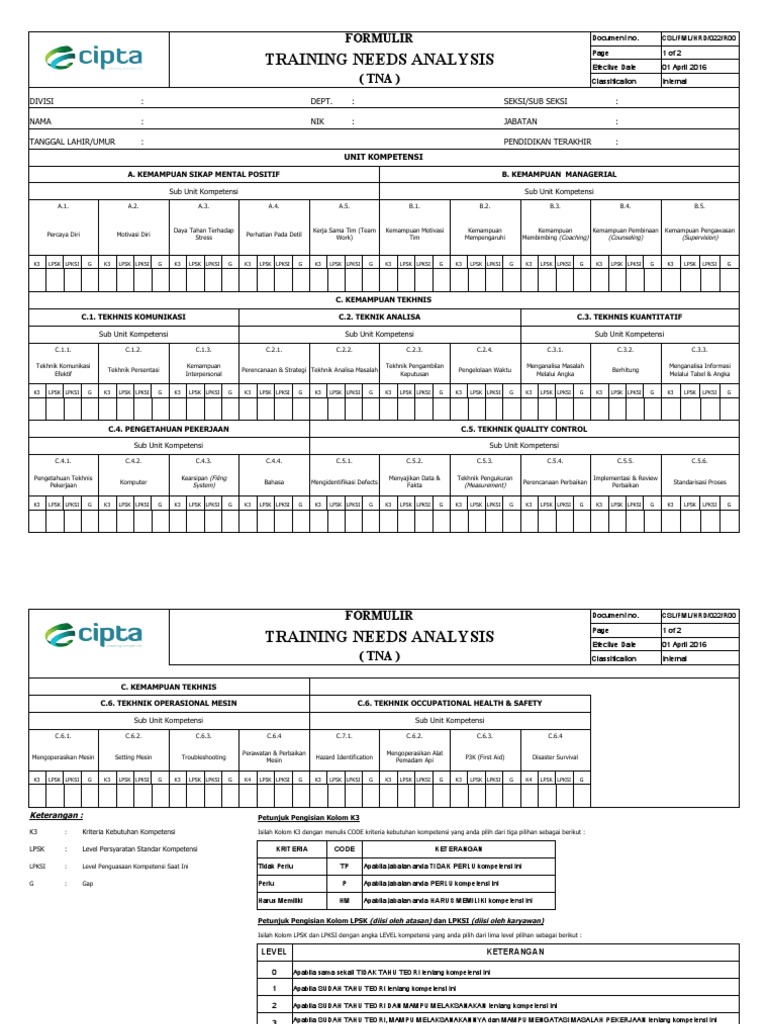 FML HRD 022 Formulir Tna | PDF