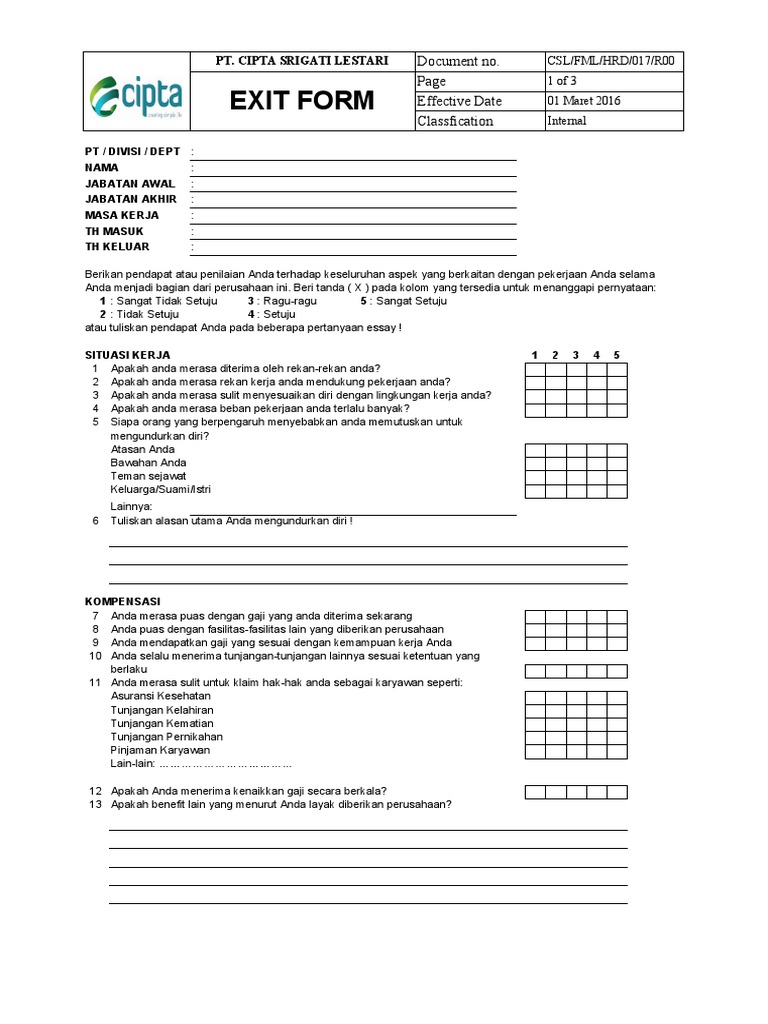 FML-HRD-017 Form Exit Interview | PDF