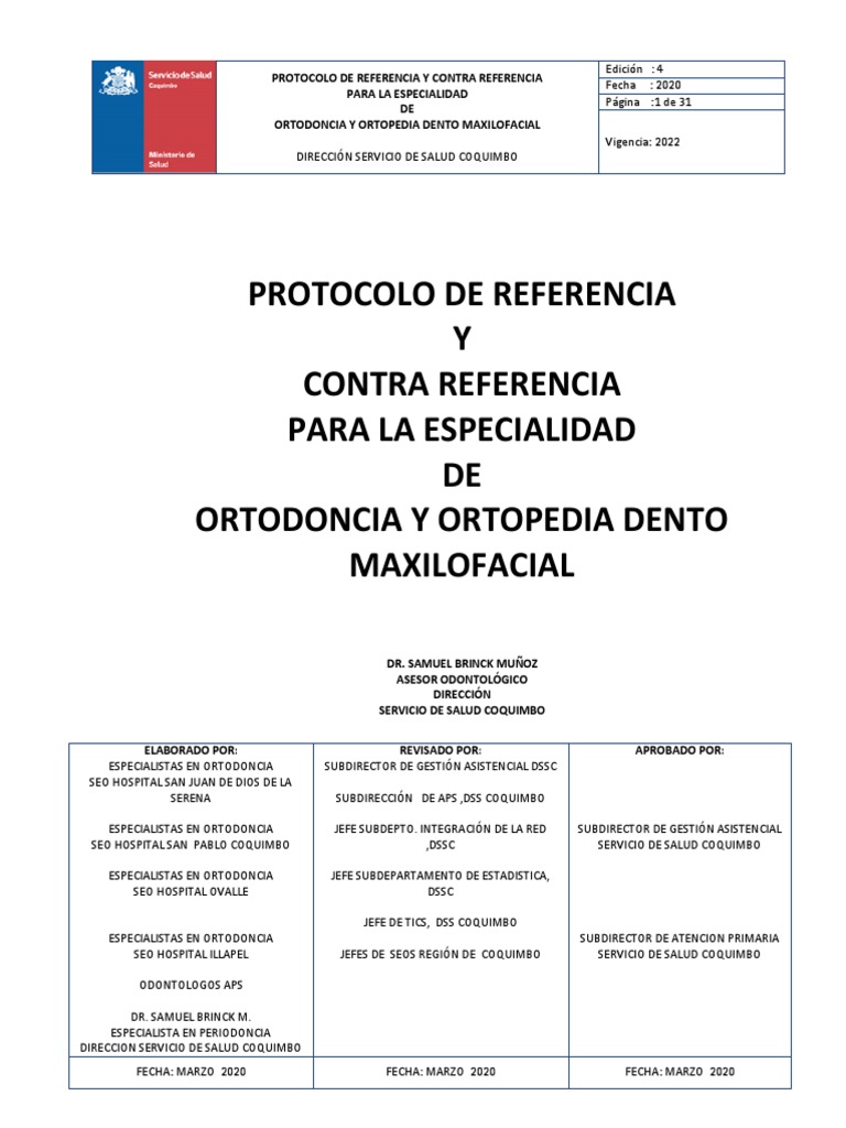 PROTOCOLO ORTODONCIA 2020 Con Adaptacion Al Del Minsal | PDF | Odontología | Ortodoncia
