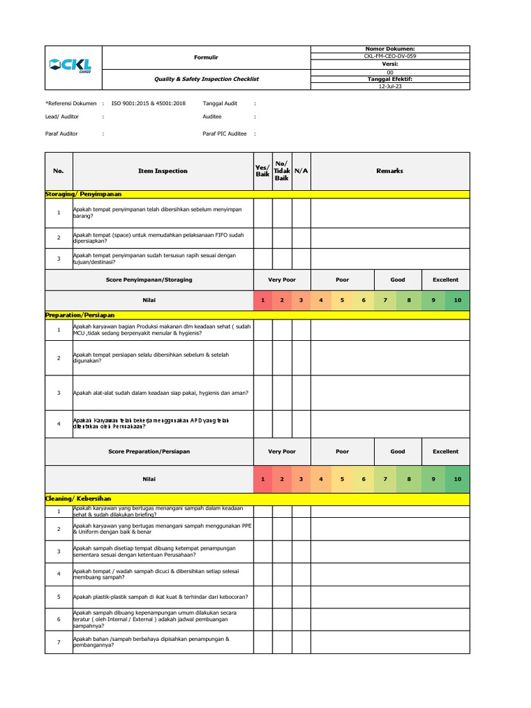 Checklist Inspeksi Keselamatan Kendaraan | PDF