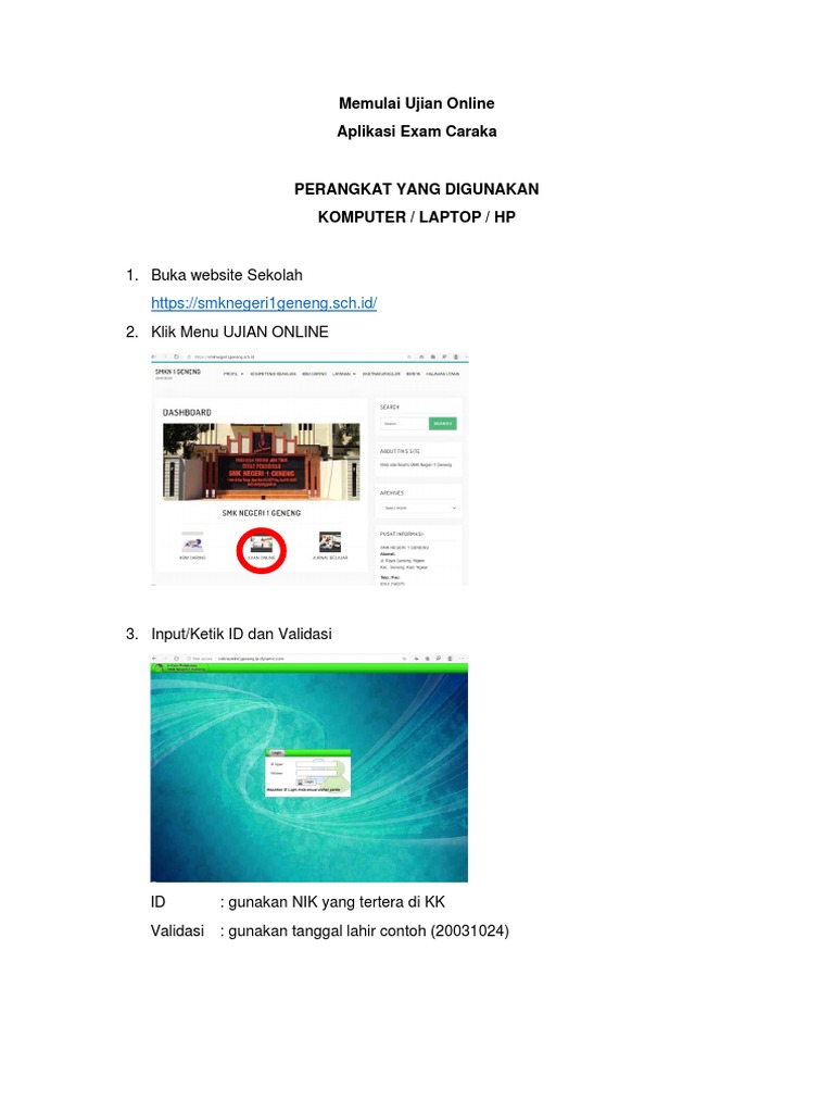 Tutorial Memulai Ujian Online Exam Caraka | PDF | Karier & Perkembangan | Ilmu Sosial