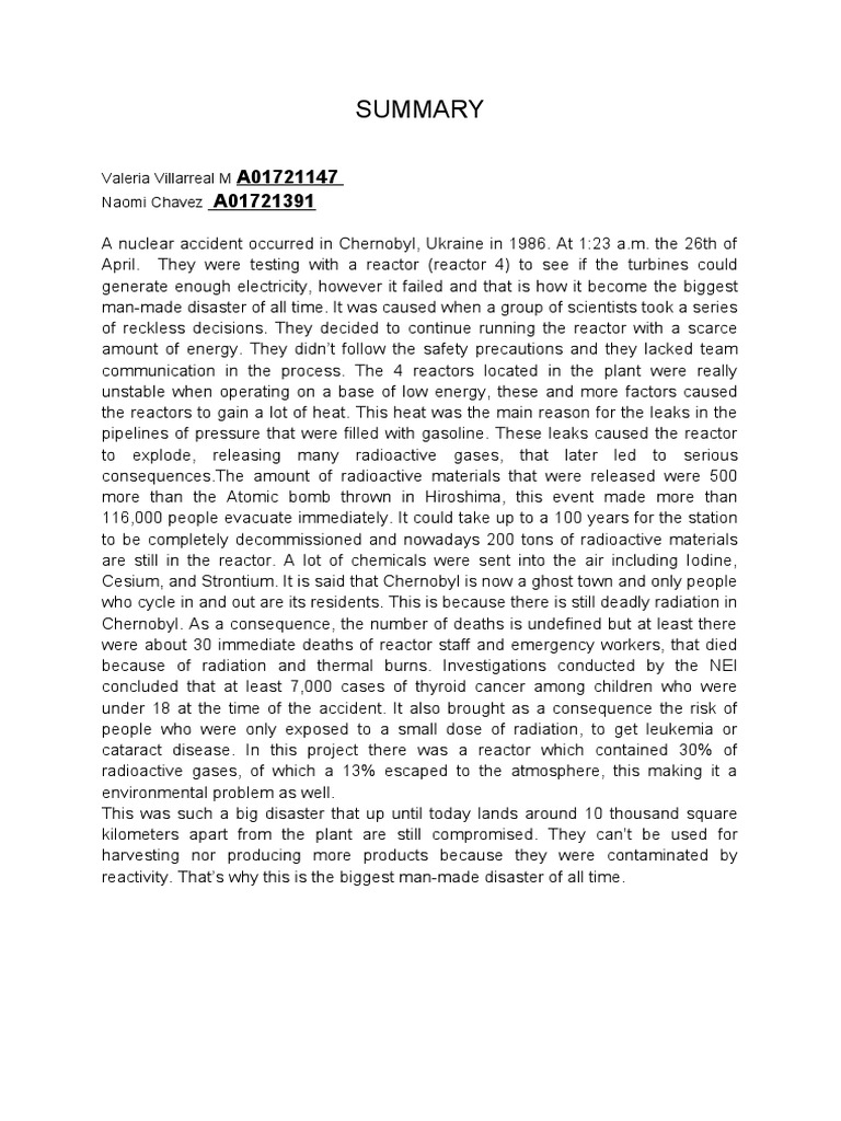 Summary Chernobyl Download Free Pdf Chernobyl Disaster Nuclear