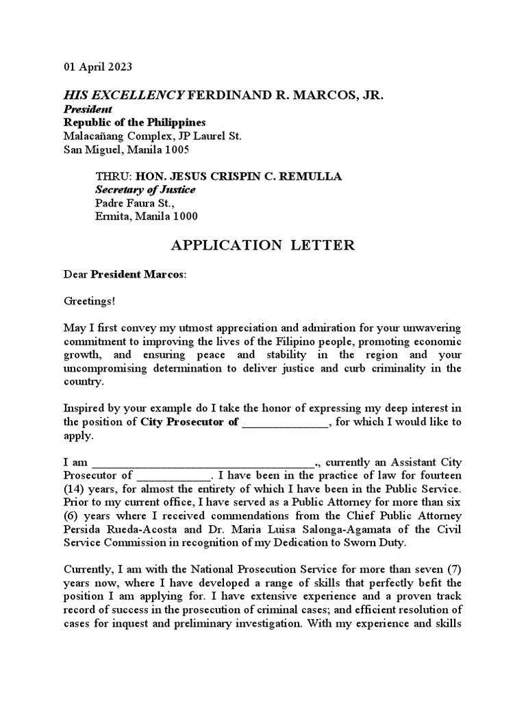 Sample Application Letter For Chief Prosecutor | Download Free PDF ...
