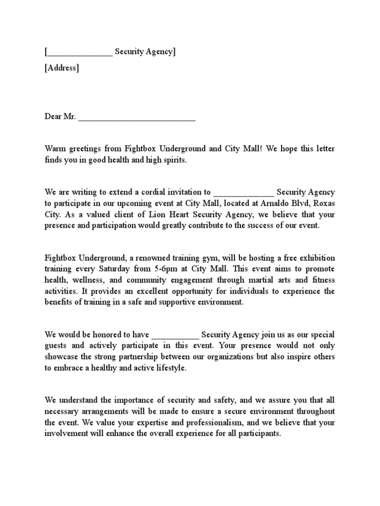 Sample Invitation Letter To Join Mma | PDF