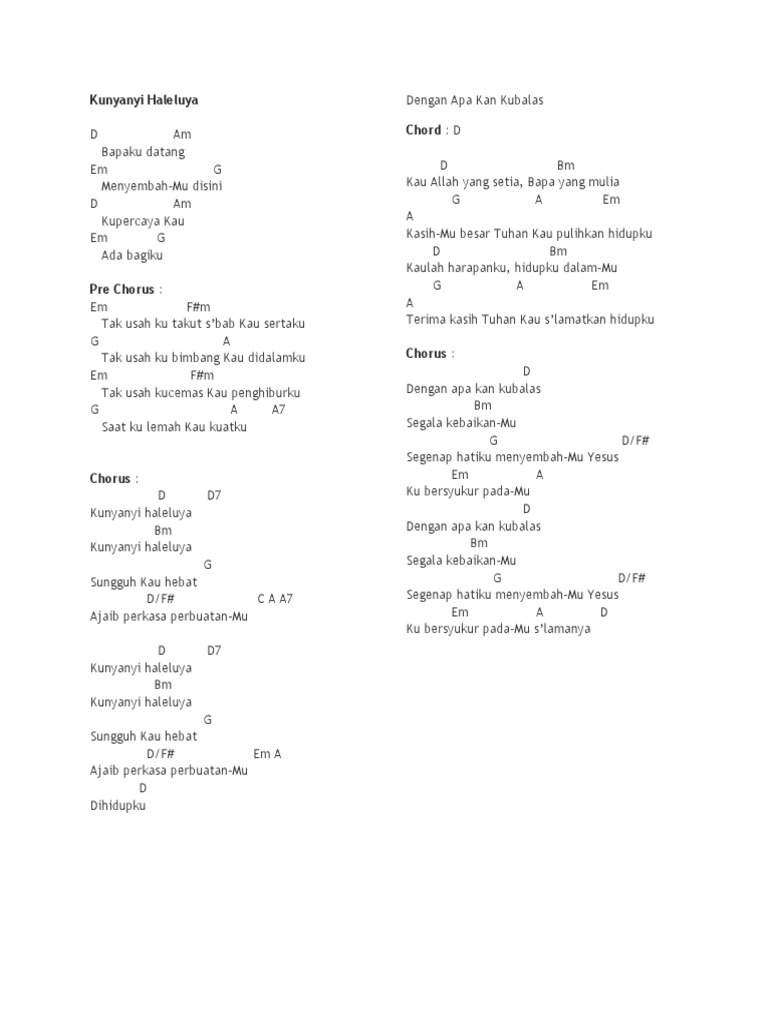 Chord dan Lirik Kunyanyi Haleluya | PDF