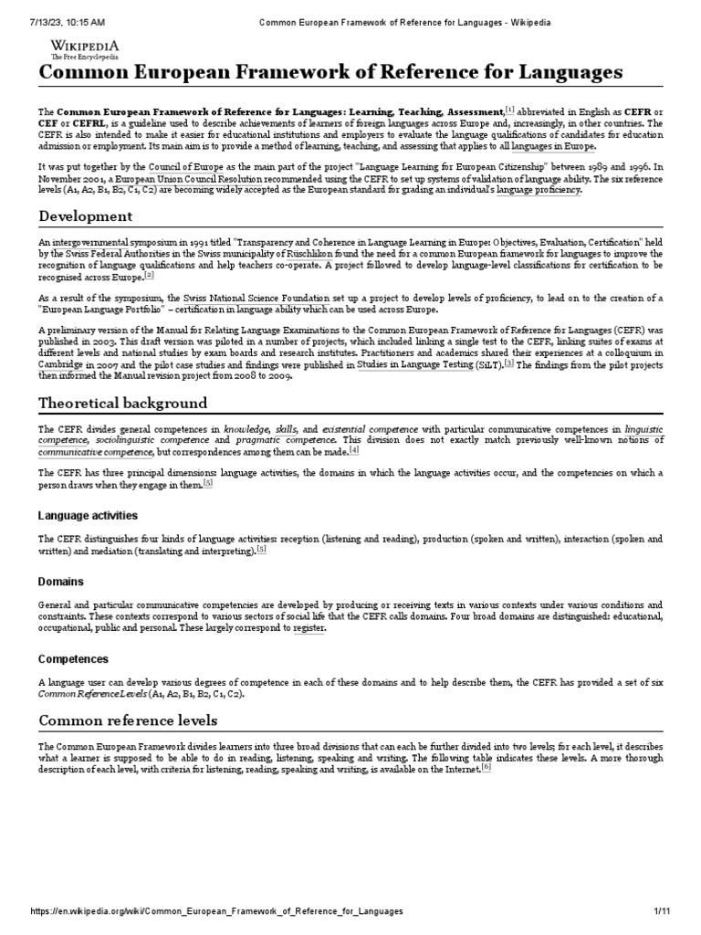 Common European Framework of Reference For Languages | Download Free ...