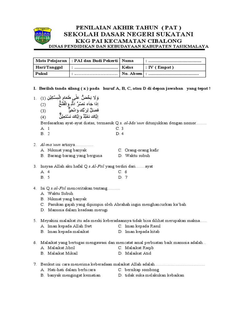 Soal Pat Pai Kelas 4 Ta 2022-2023 | PDF
