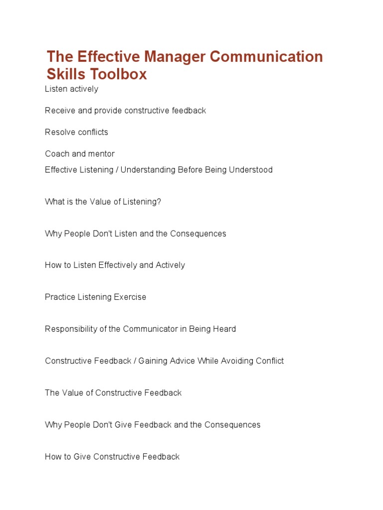 The Effective Manager Communication Skills Toolbox | PDF