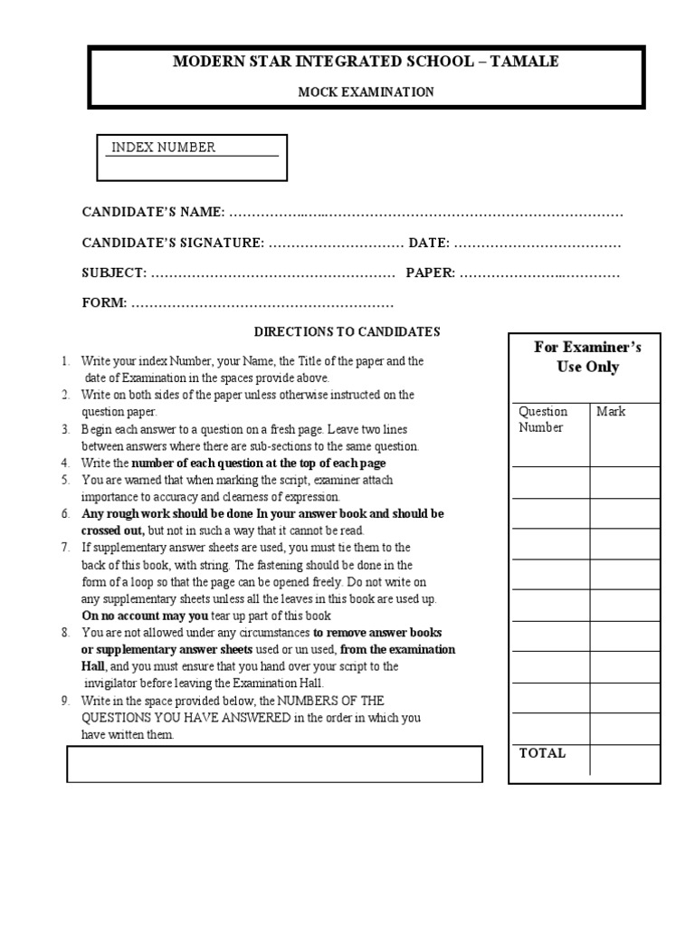Answer Booklet Mock | PDF