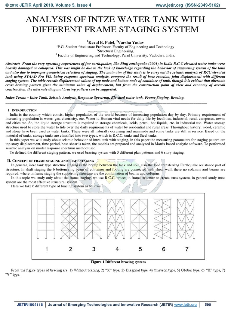 Analysis of Intze Water Tank With Different Frame Staging System | PDF ...
