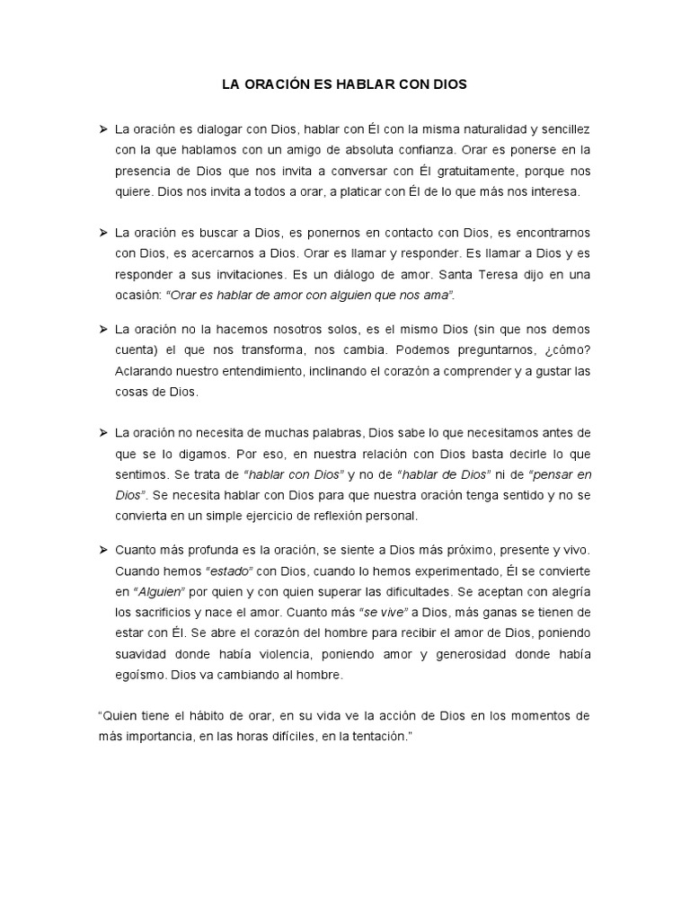 LA ORACIÓN ES HABLAR CON DIOS | PDF | Oración | orador del Señor