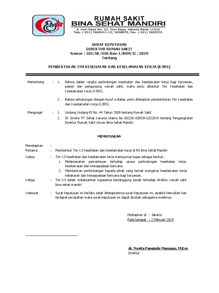 Sk Pembentukan Tim K3 Rs Pdf 