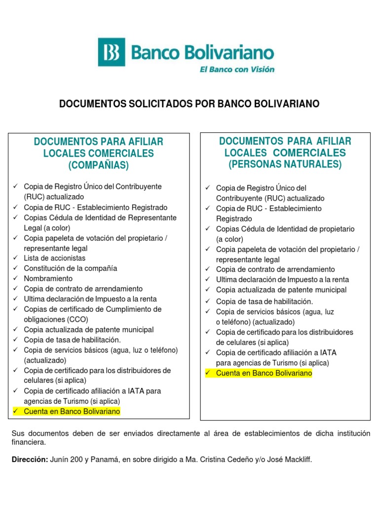Documentacion Adicional Banco Bolivariano | PDF