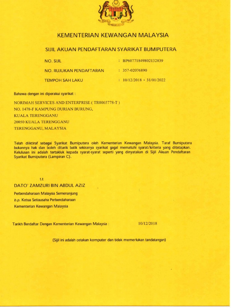 Mof & SSM - Norimah Services & Enterprise 2 | PDF