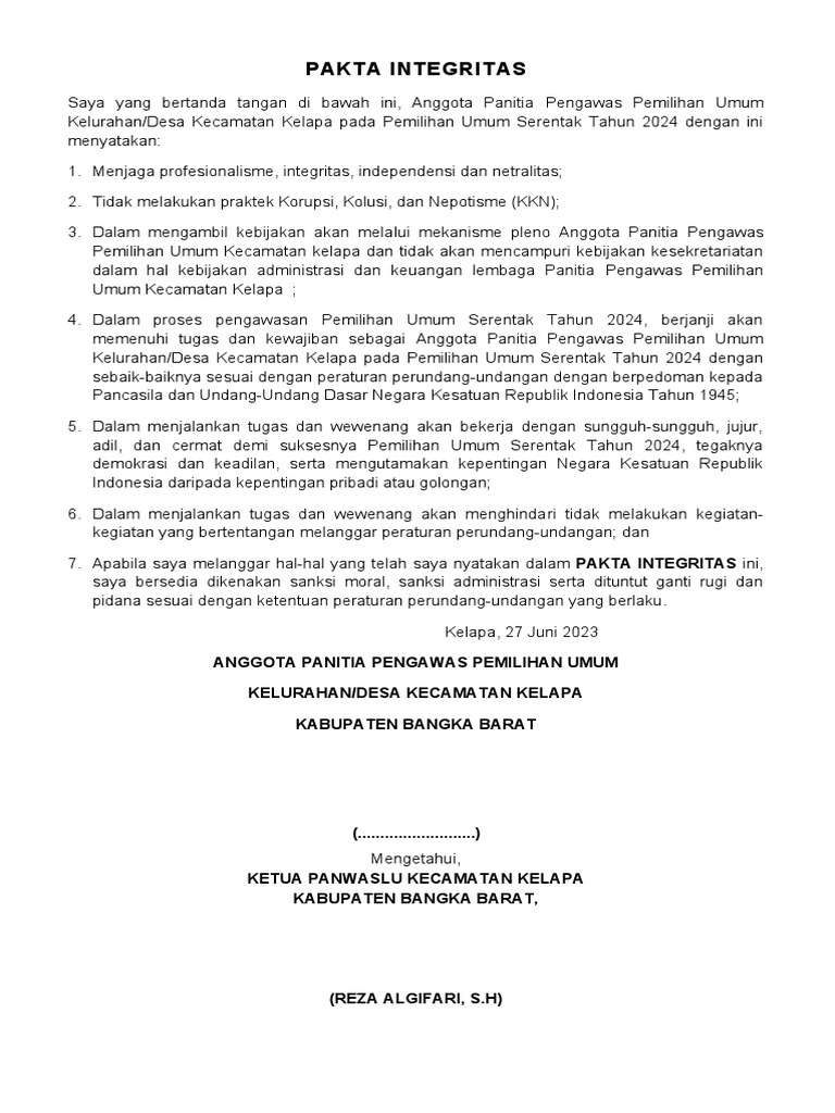 Pakta Integritas PKD 2024 | PDF