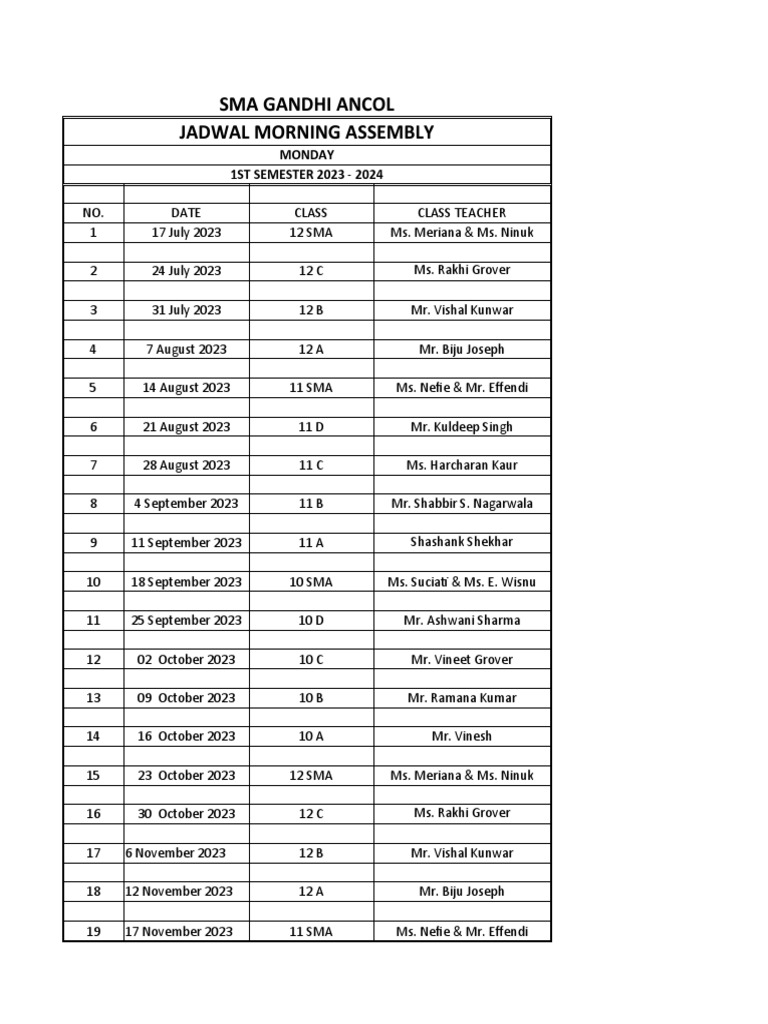 Morning Assembly Schedule | PDF