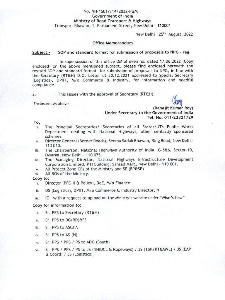 SOP for NPG Proposal Submissions | PDF | Road Infrastructure
