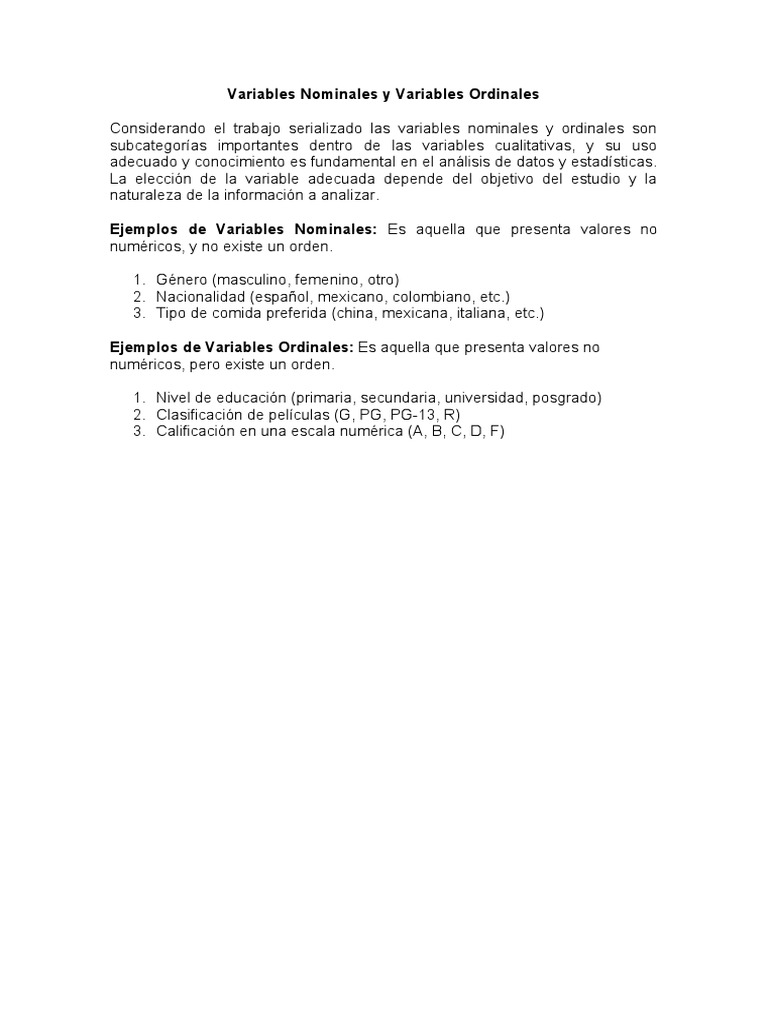 Variables Nominales y Variables Ordinales | PDF