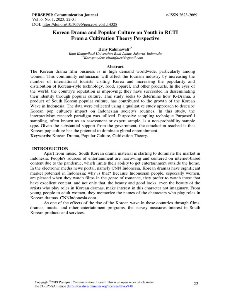 Korean Drama and Popular Culture On Youth in RCTI From A Cultivation Theory Perspective | PDF ...