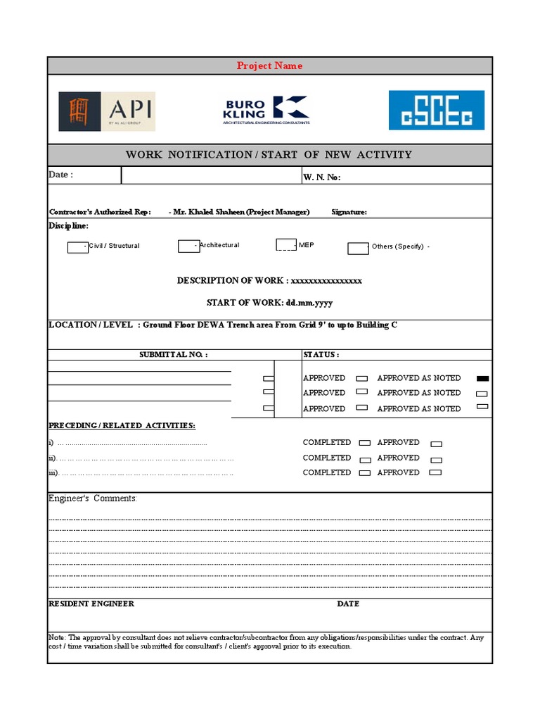 11 - Work Notification - Template R | PDF