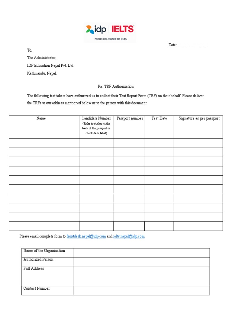 TRF Authorization Request Form | PDF