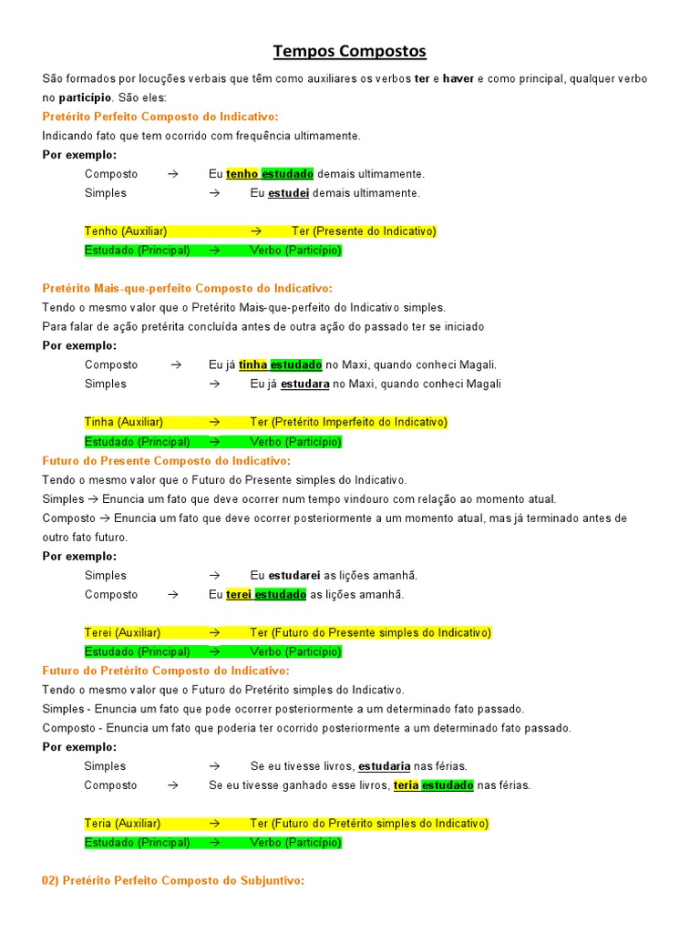 Tempos Compostos: Estruturas e Exemplos | PDF | Linguística | Relações ...
